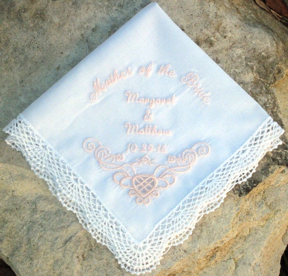MOTHER of the BRIDE HANDKERCHIEF Unique Arched Lettering