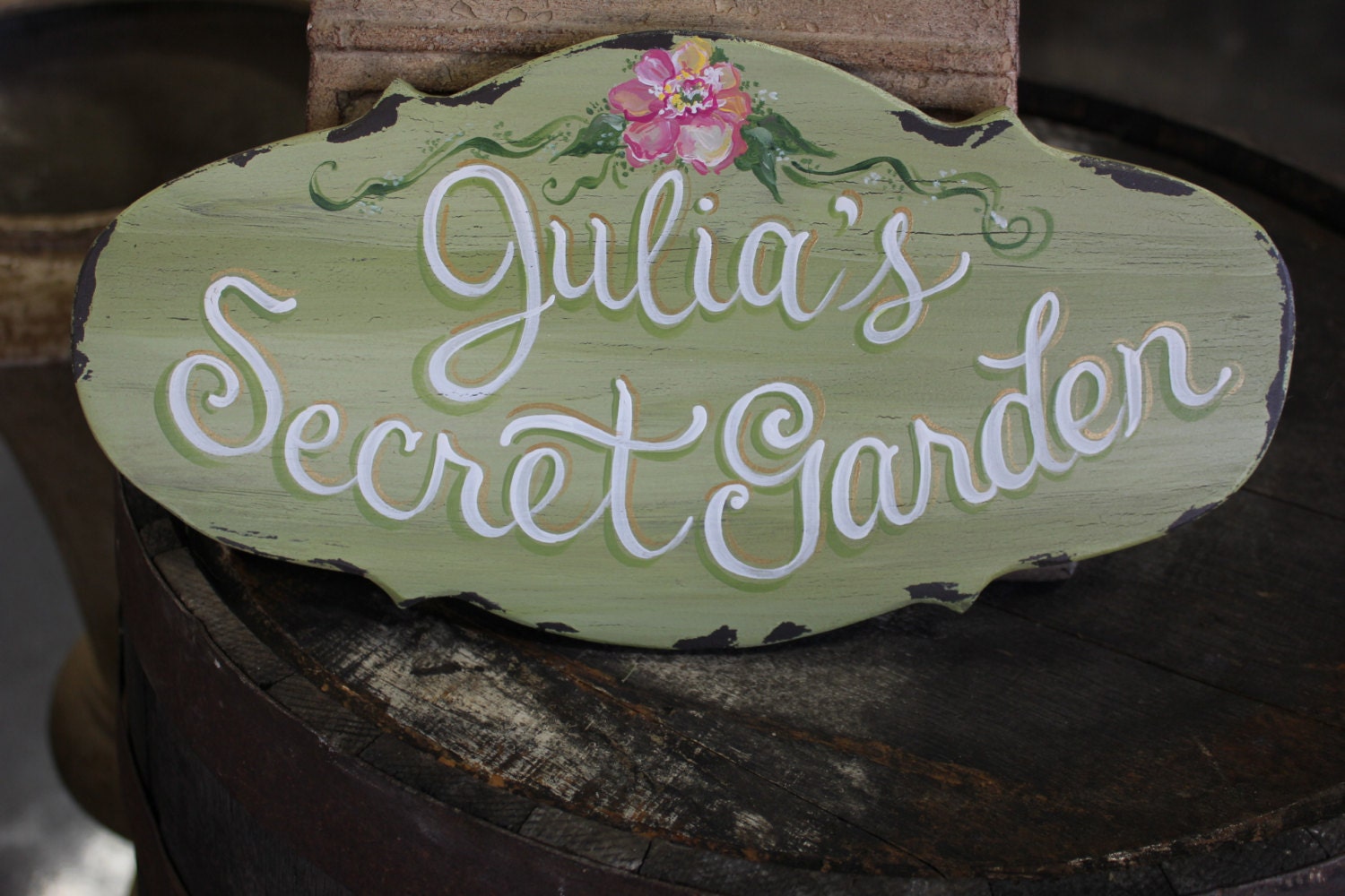 Secret Garden Sign Custom Hand Painted Personalized 7x14