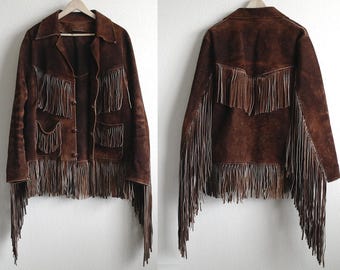 vintage fringe jacket men's suede pullover
