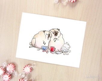Pug Art Funny Cards Cute Accessories and Pugs Galore by Inkpug