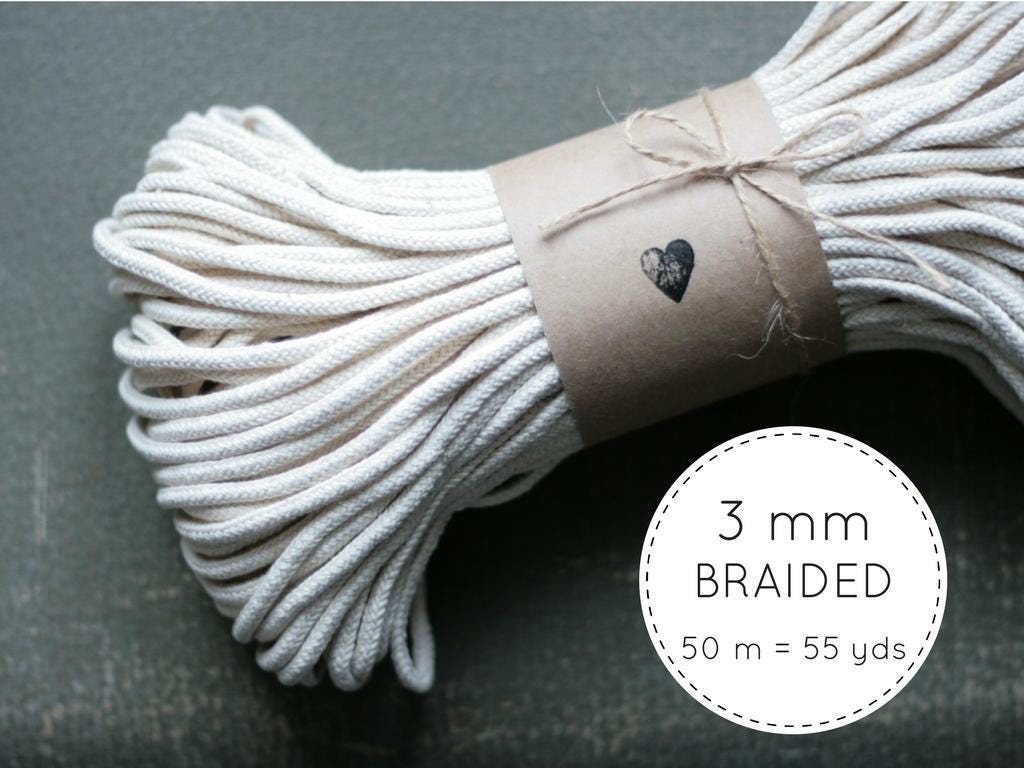 Macrame Cotton Cord (3mm) 50 meters - Macrame Cord - Natural Cotton ...