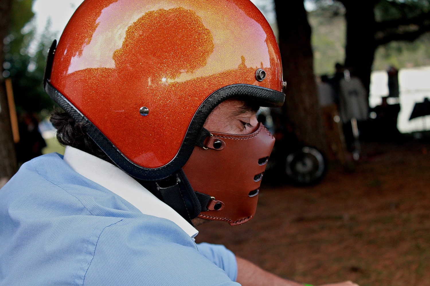 cafe racer mask FLAT 70 BROWN/motorcycle mask/ leather