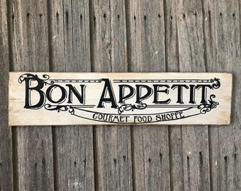 BON APPETIT French Kitchen Signs Shabby Vintage Style 14 x