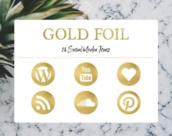 100 Gold Foil Social Media Icons PNG files Digital