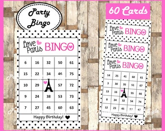Paris Bingo Printable Party Game Paris Birthday Party Game