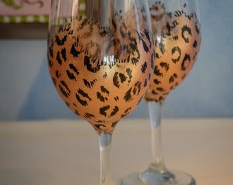 painted leopard print wine glasses in gold and black