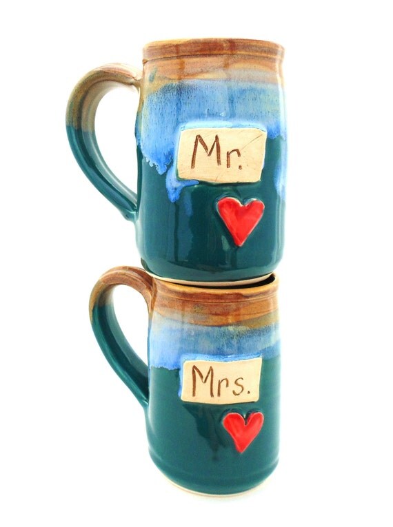 Handmade Pottery Mug Set Mr. and Mrs. Wedding Mugs