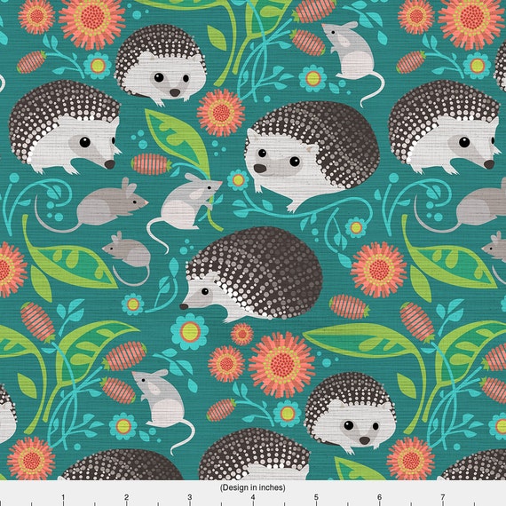 Woodland Creature Fabric Hedgehogs & Mice Gathering 6in By