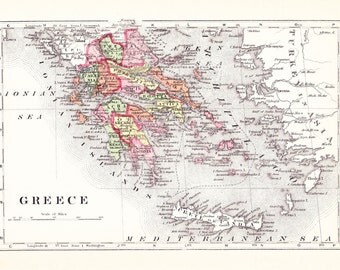 Old map of greece | Etsy