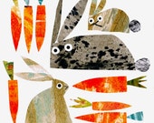 Items similar to Rabbits freaking out over non organic carrots giclee ...
