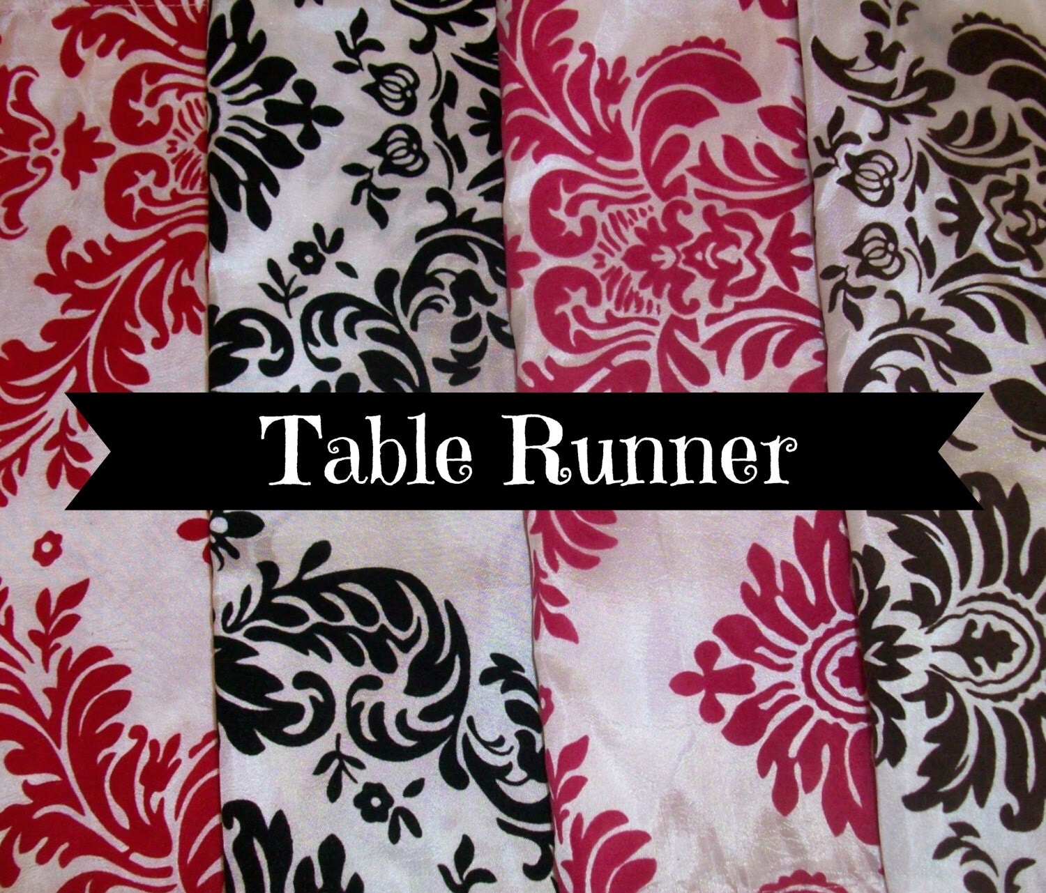 Damask Pink Red Black OR Brown TABLE RUNNER Fabric 12x72