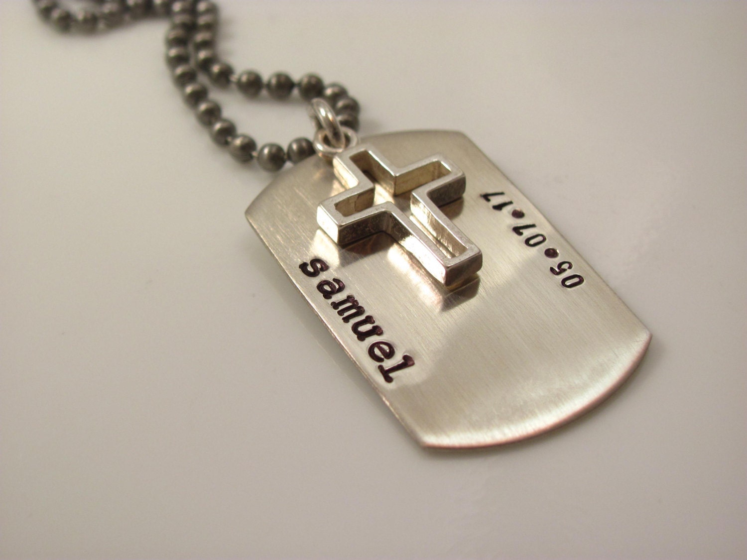 Personalized Small DOG TAG with CROSS Sterling Silver Dog
