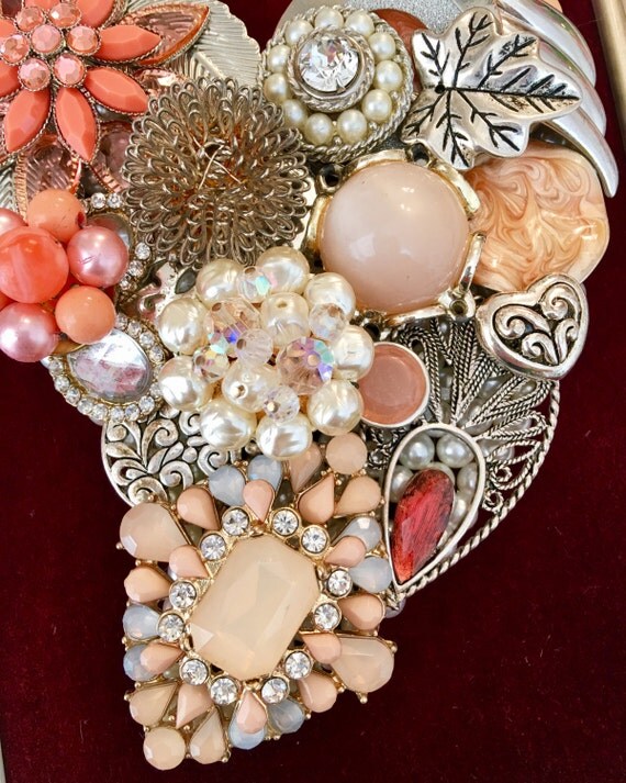 Beautiful Vintage Jewelry Framed Art Handmade Heart