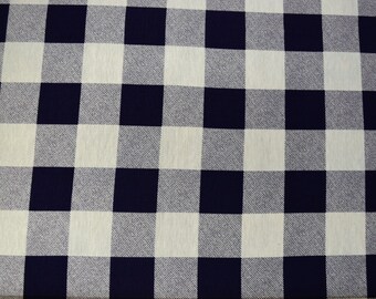 Navy check fabric | Etsy