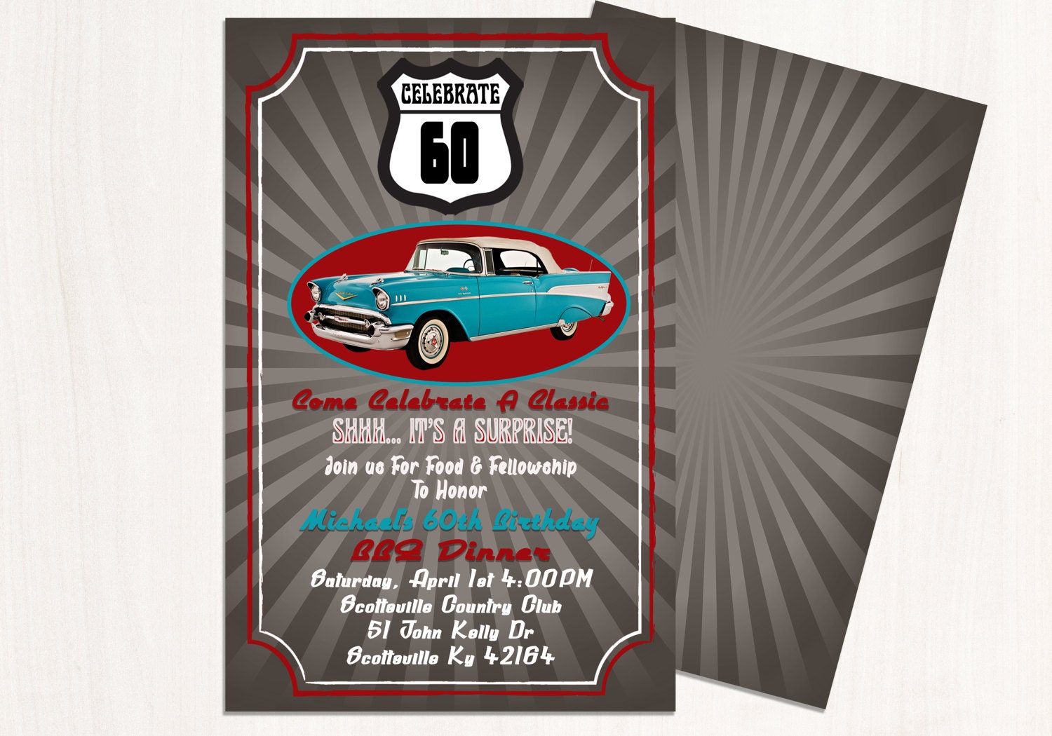 Classic Car Birthday Invitation 60th Birthday Invites