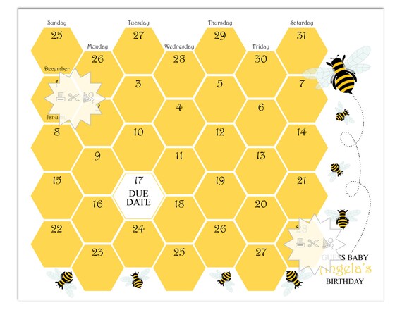 Bumble Bee Baby Shower Calendar-Black & Yellow Baby Boy Shower ...