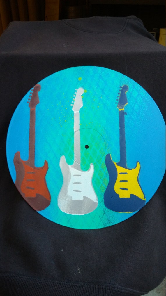 Guitar Stencil Art on a Vinyl Record