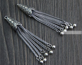 2 Antique silver finished tassel antique silver chain tassel