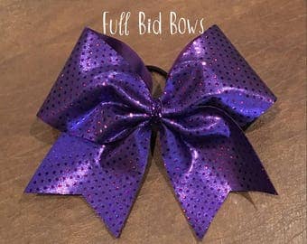 Cheer Bow Purple Glitter on White