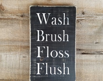 Wash Brush Flush Flush Sign Bathroom Sign Bathroom Art