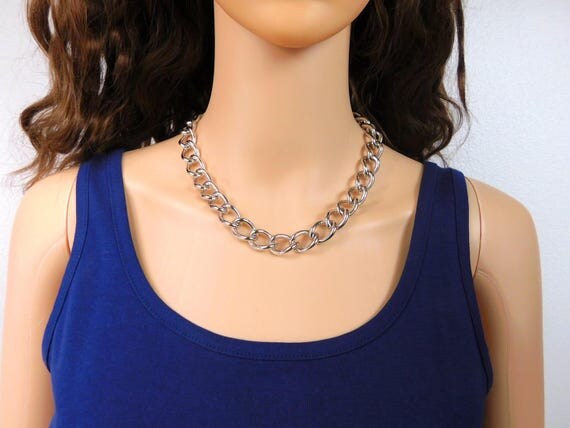Monet Silver Chain Necklace Wide Chain Shiny Silver Open Link
