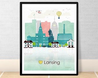 Lansing skyline | Etsy