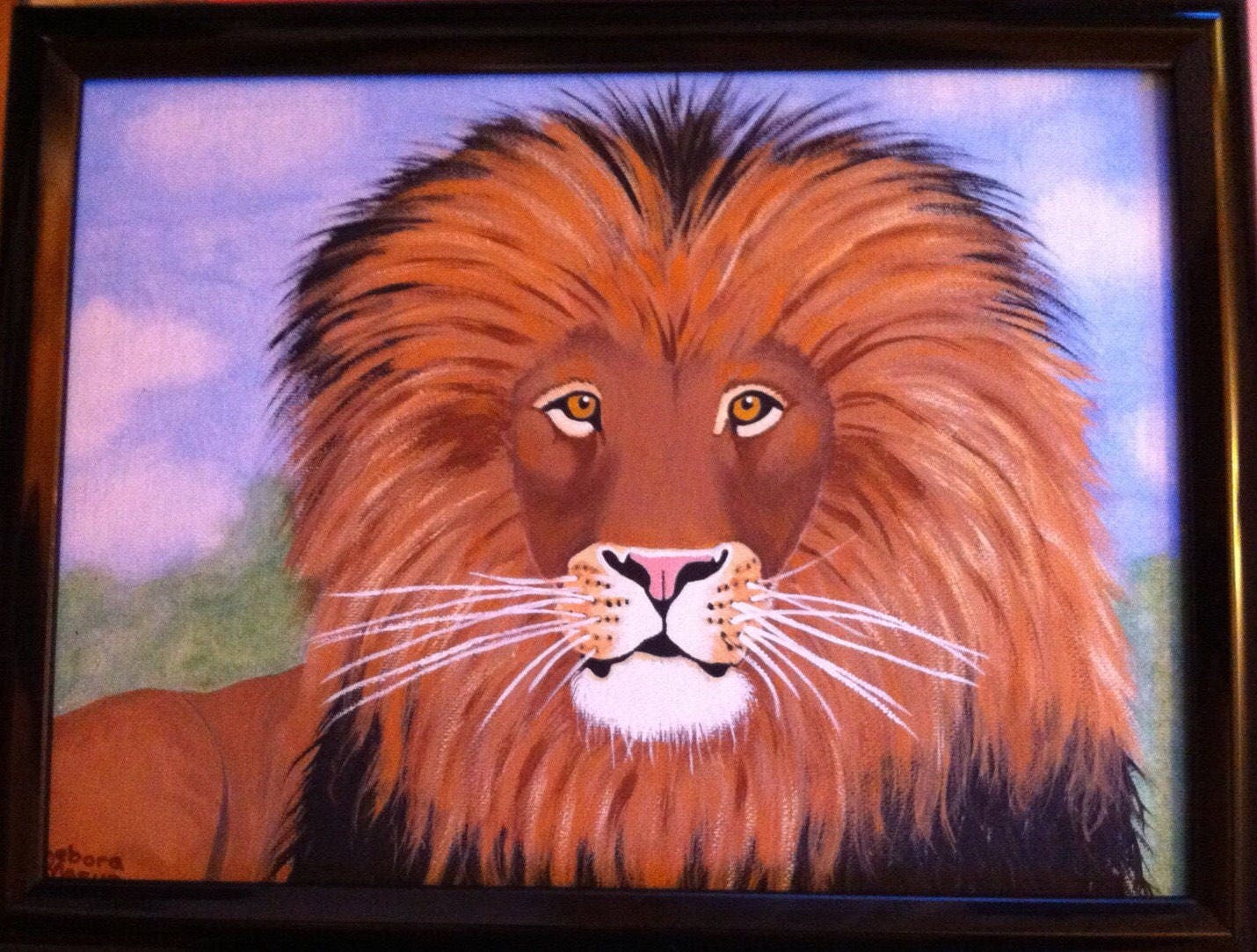 Acrylic Lion painting on canvas in a black frame Acrylic Lion painting on canvas in a black frame
