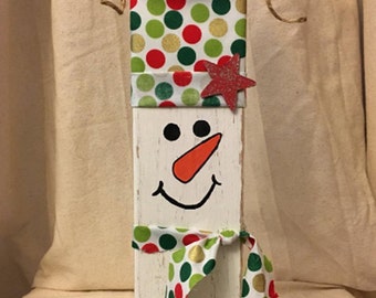 Wooden block snowman | Etsy