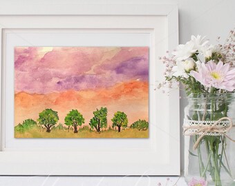 Pink sunset painting | Etsy