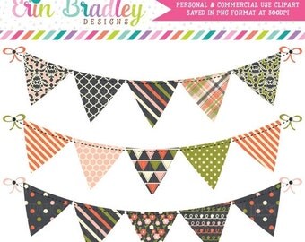 60% OFF SALE Pink & Orange Bunting Clip Art by ErinBradleyDesigns