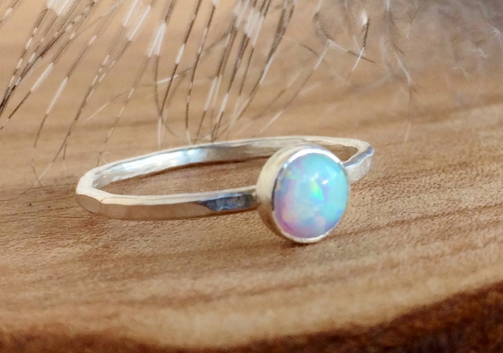 White Opal Ring Sterling Silver Opal Gemstone Stackable
