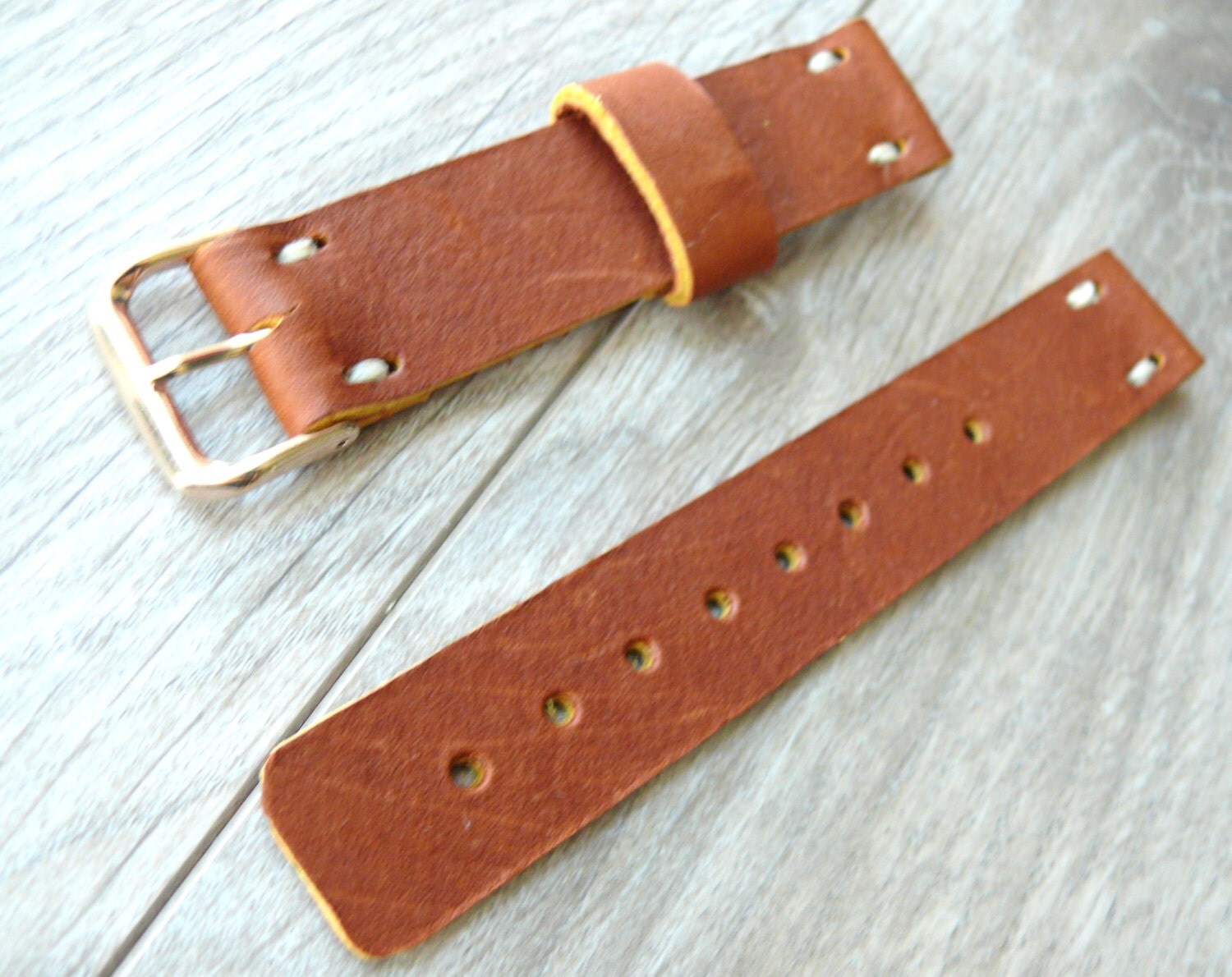 Brown leather watch band Handmade leather watch strap thick