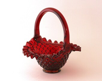 Fenton red basket | Etsy