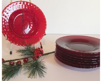Unique red glass dinnerware related items | Etsy