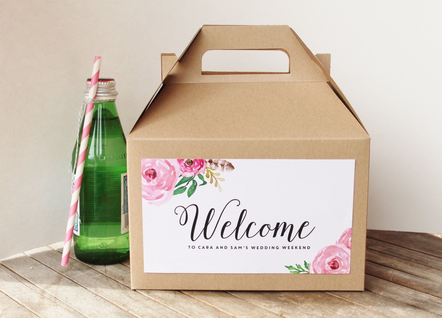 Set 15 Hotel Welcome Kraft Gable Boxes Pink Rose Bright