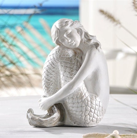 Beach Home Decor Mermaid Statue - Mermaid Decor - Sitting Mermaid ...