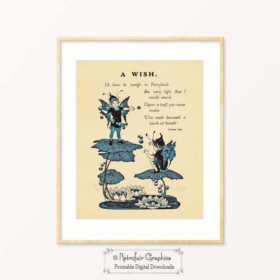 Blue Fairy Wish Printable 8 x 10 Instant Download Digital