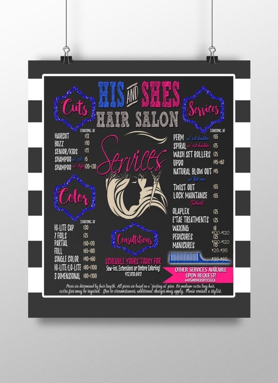 Hair salon Menu hair salon chalkboard style Beauty salon