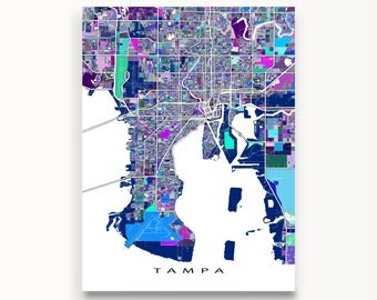 Tampa art print Tampa Bay area map art Tampa skyline art