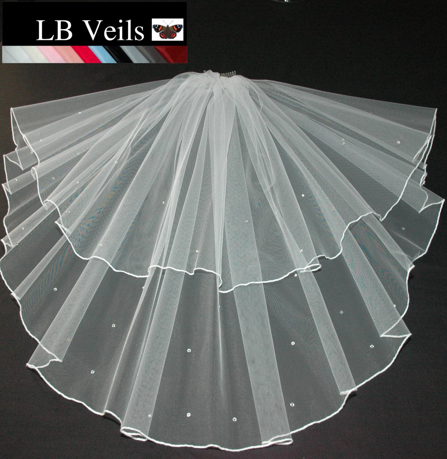 Ivory Wedding Veil Crystal Diamante Edge Any Length or Colour LBV145 LB ...