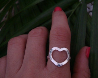 Items similar to Heart ring. Handmade sterling silver cigar band ring ...