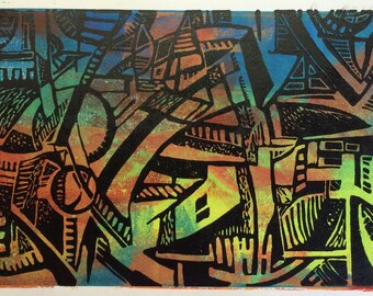 Abstract lino cut | Etsy