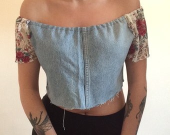 Denim crop top | Etsy