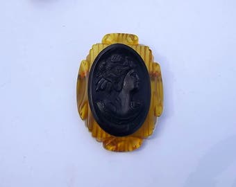 Black bakelite cameo | Etsy