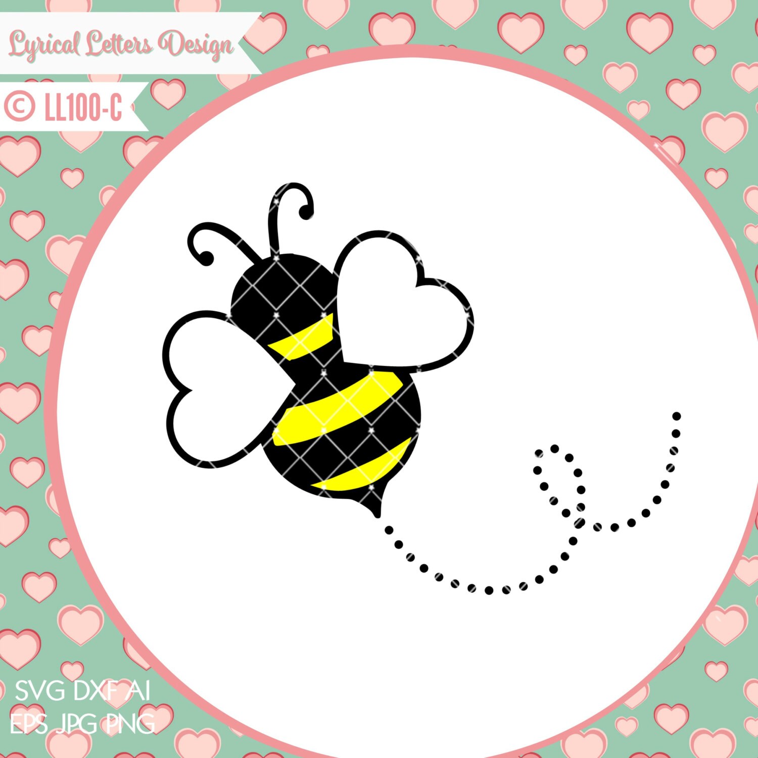 Valentine's Day Flying Bee with Heart Wings LL100 C SVG
