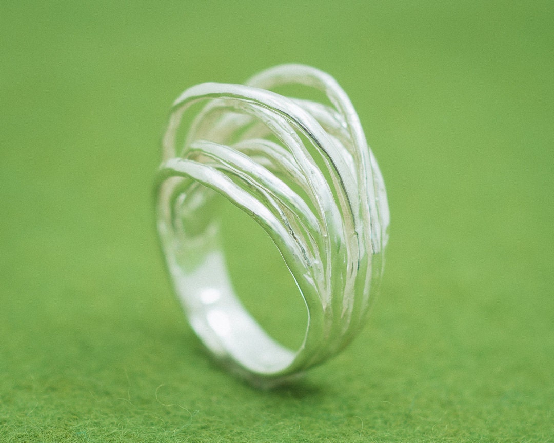Japanese silver ring Linear texture ring Adjustable design