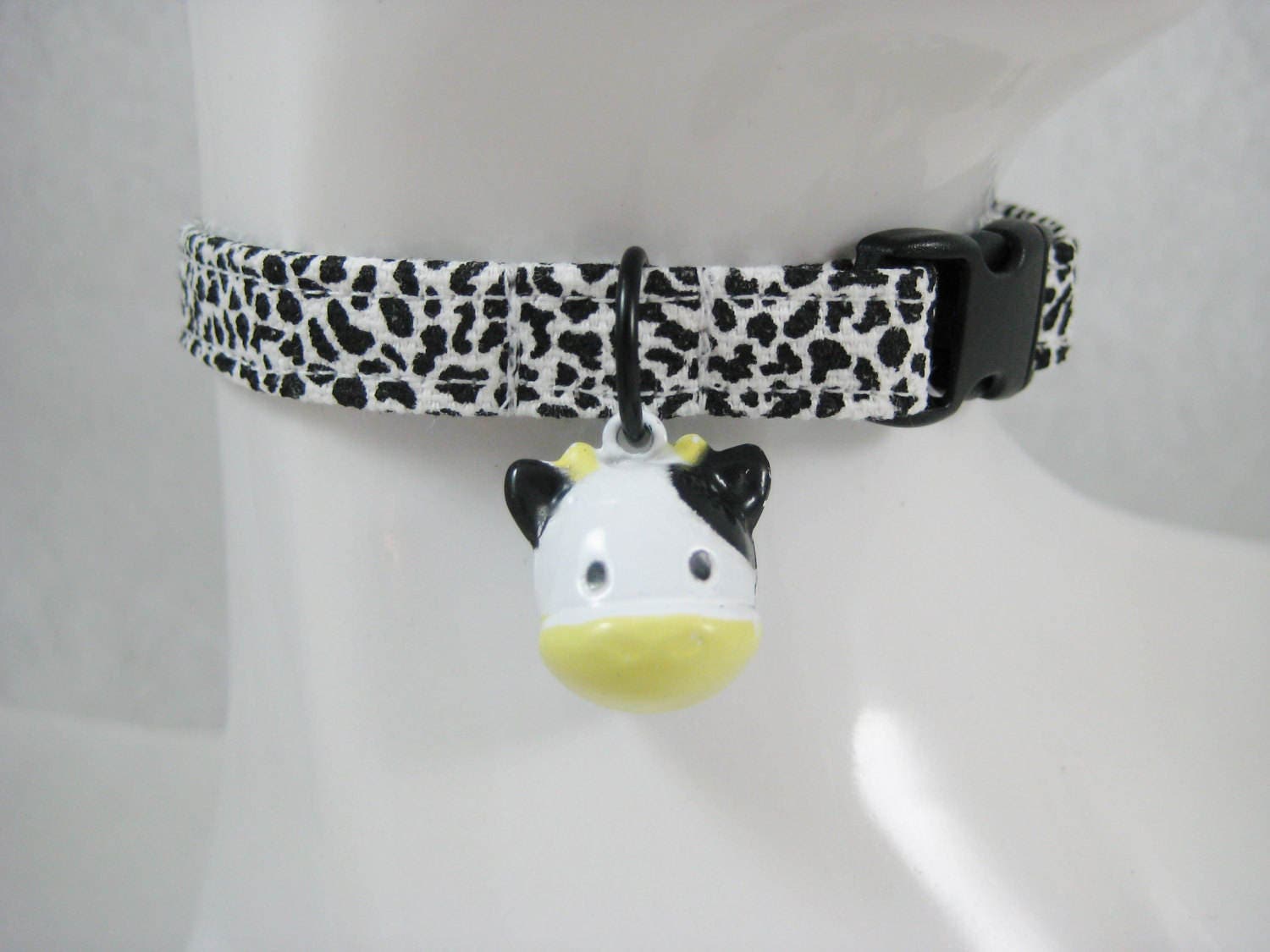 Cat Collar Black and White Cow Print with Cow Bell