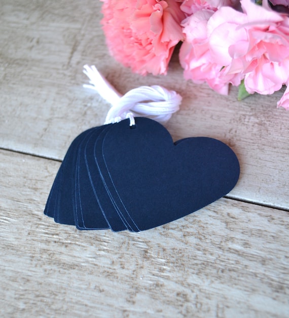 Items similar to navy blue heart tags with string, navy wedding favor ...