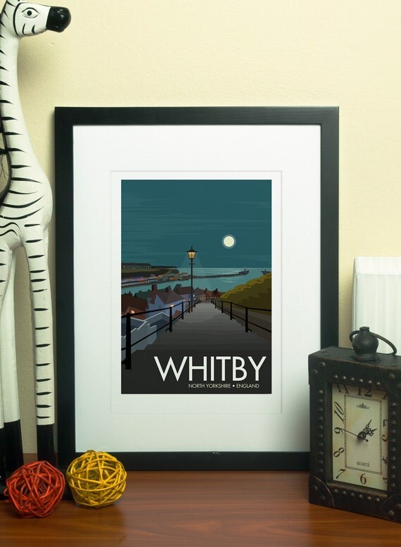 Whitby North Yorkshire England UK signed travel poster
