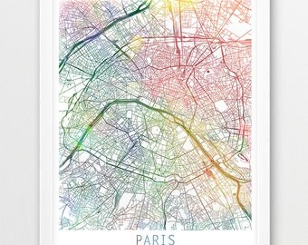 Paris map art | Etsy